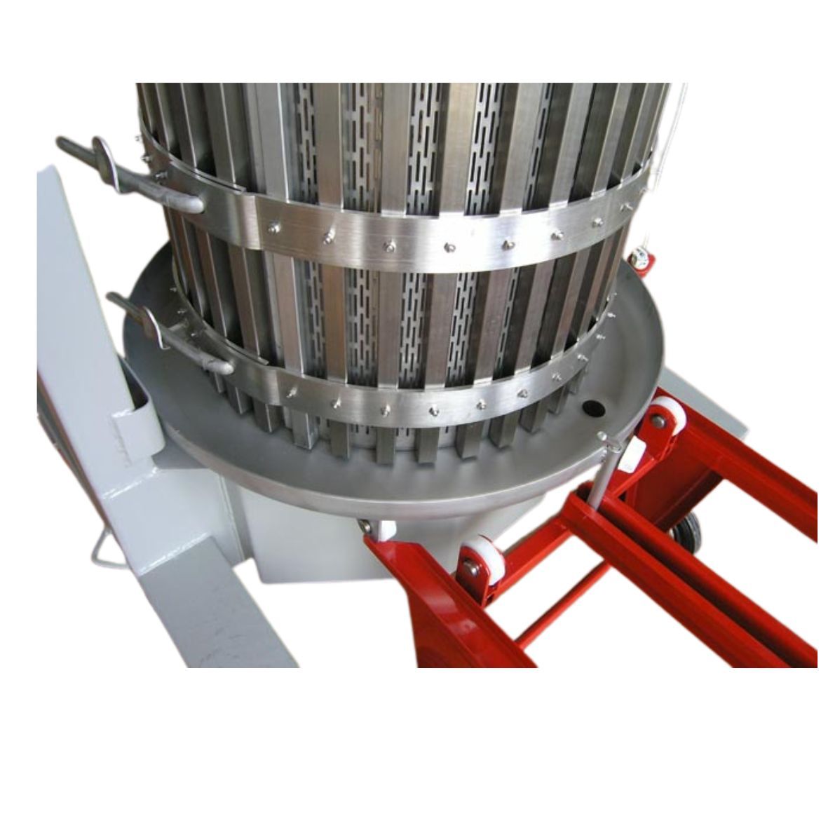 E.hydraulic press+trolley 480lt Ø80 stainl. basket - inderst